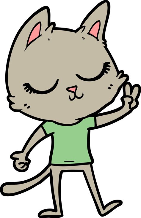 Calm Cartoon Cat Giving Peace Sign 42283222 Png