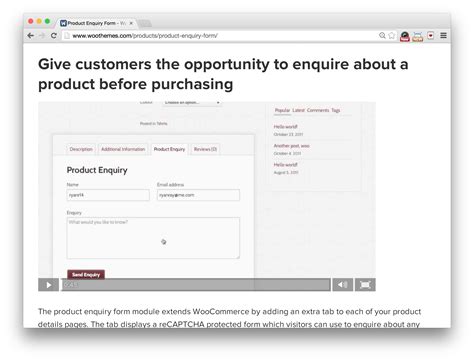 Woocommerce Product Enquiry Form Plugin Features