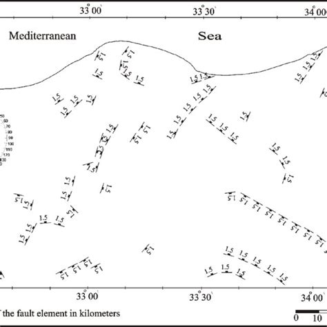 a map showing the fault segments at depth range of 2 0 km download