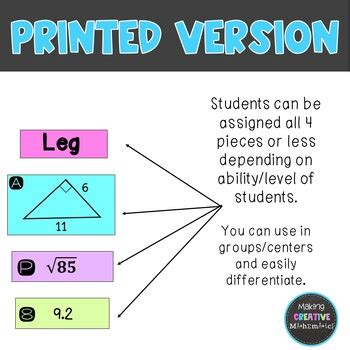 Pythagorean Theorem Matching Activity Th Grade Geometry TPT