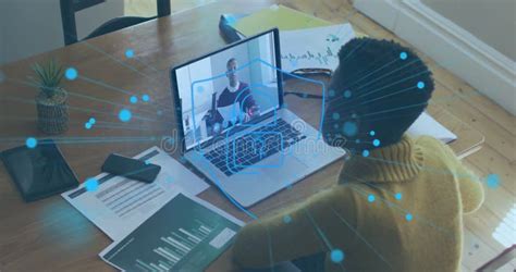 Person In Virtual Meeting With Data Processing Animation Over Laptop Screen Stock Footage