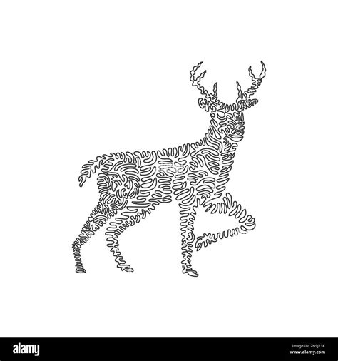 Single Swirl Continuous Line Drawing Of Impressive Deer Continuous Line Drawing Design Vector