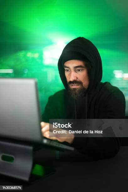 Male Black Hat Hacker Hacking Security Firewall Late In The