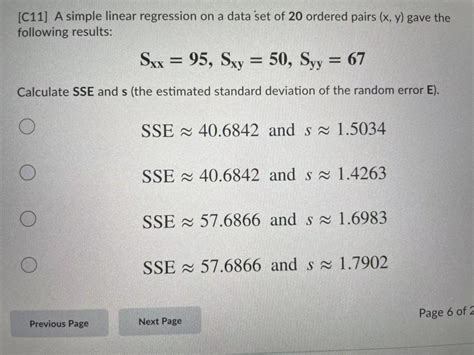 Solved C11 A Simple Linear Regression On A Data Set Of 20