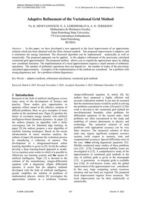 Pdf Adaptive Refinement Of The Variational Grid Method