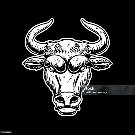 빈티지 흑백 스타일로 황소의 머리의 그림 엠블럼 기호 포스터 카드 배너를 위한 디자인 요소 벡터 일러스트레이션 황소에 대한 스톡 벡터 아트 및 기타 이미지 Istock
