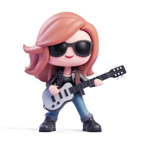 Cool 3d Cartoon Girl Playing Electric Guitar Stock Illustration
