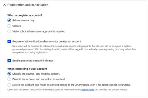 45 Configuring User Account Settings Chapter 4 Basic Site