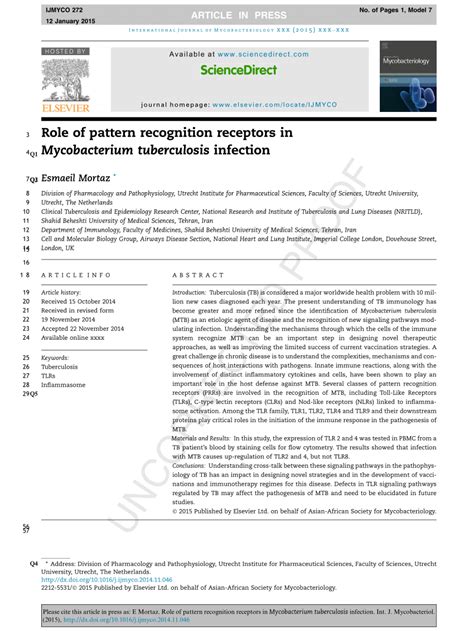 Pdf Role Of Pattern Recognition Receptors In Mycobacterium Tuberculosis Infection