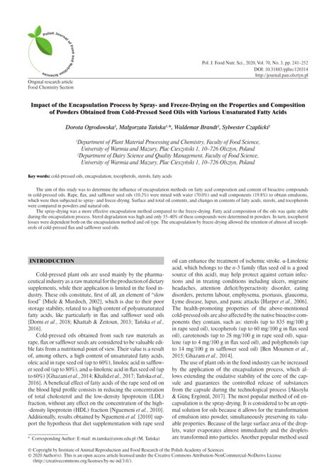 Pdf Impact Of The Encapsulation Process By Spray And Freeze Drying On The Properties And