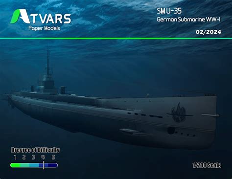 1 200 German Submarine Of Wwi Sm U 35 Paper Model Ecardmodels