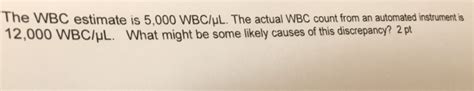Solved The Wbc Estimate Is 5000 Wbcul The Actual Wbc