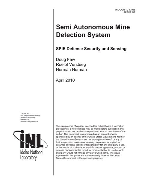 Pdf Semi Autonomous Mine Detection System