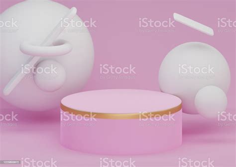 분홍색 배경에 기하학적 모양의 조명 무대 연단 장면 무대 연단 빈 제품 스탠드 조롱 3d 일러스트레이션 0명에 대한 스톡 사진 및 기타 이미지 Istock