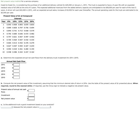 solved net present value method for a service company 2 000