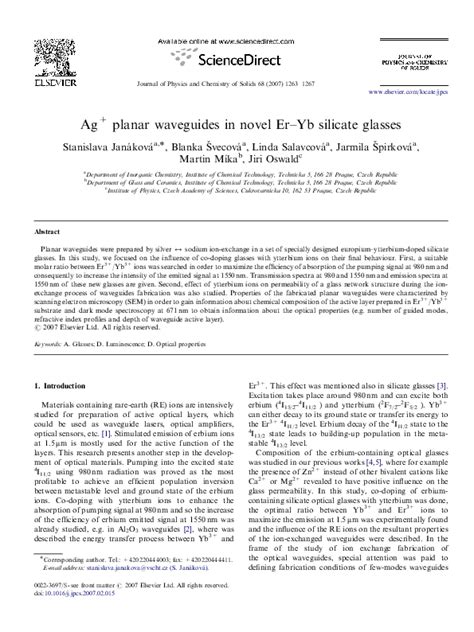 Pdf Ag Planar Waveguides In Novel Eryb Silicate Glasses