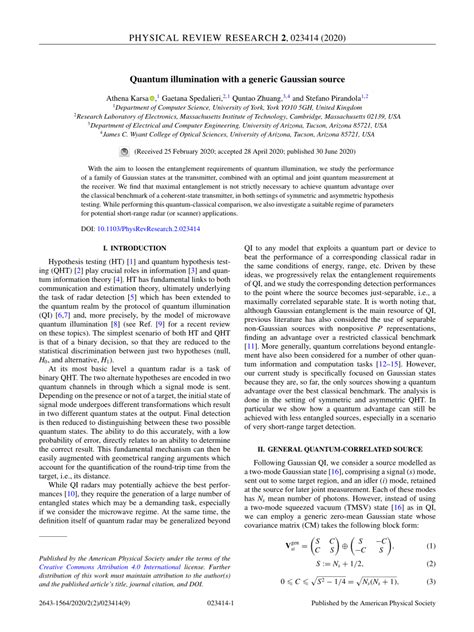 Pdf Quantum Illumination With A Generic Gaussian Source