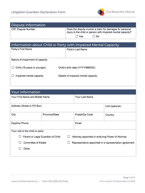 Canada Civil Resolution Tribunal Litigation Guardian Declaration Form