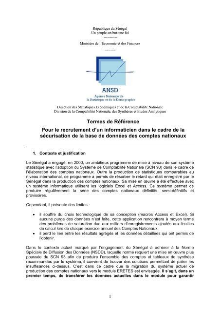 Termes De Référence Pour Le Recrutement Dun Informaticien Ansd