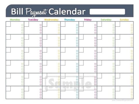 Bill Payments Calendar Editable Personal By Freshandorganized