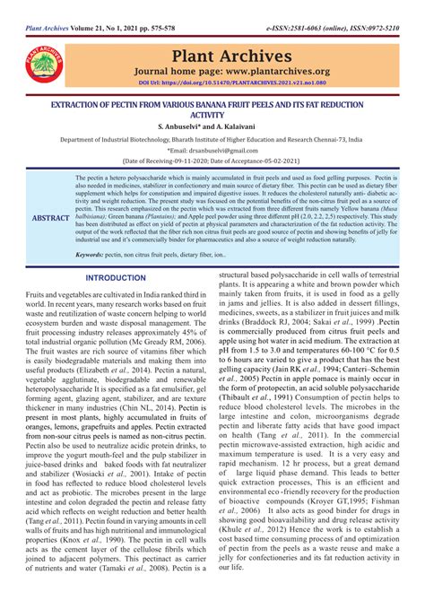 Pdf Extraction Of Pectin From Various Banana Fruit Peels And Its Fat