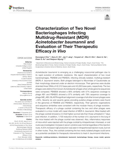 Pdf Characterization Of Two Novel Bacteriophages Infecting Multidrug Resistant Mdr