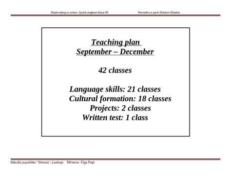 Klasa Xii Shperndarja E Oreve Periudha 1 Pdf