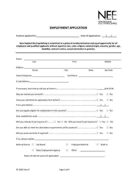 Fillable Online Sf 1010 Employment Application Rev 0 Fax Email Print Pdffiller
