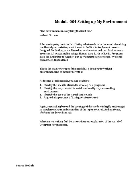 W4 Module Problem Solving Through Course Module Module 004 Setting Up