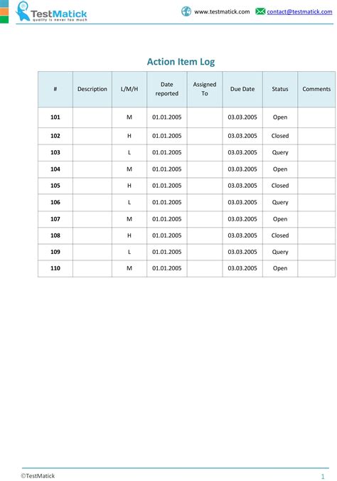 Action Item Log TestMatick