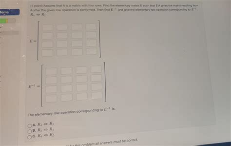 solved 1 point assume that a is a matrix with four rows