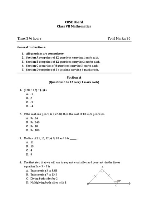 Maths Sample Paper 1 Pdf Triangle Mathematics