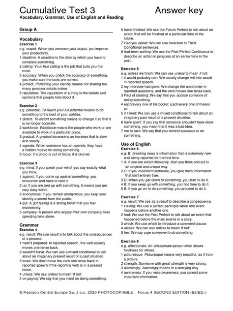 Focus4 2e Cumulative Test 3 Units1 6 Answers Pdf Verb Linguistics
