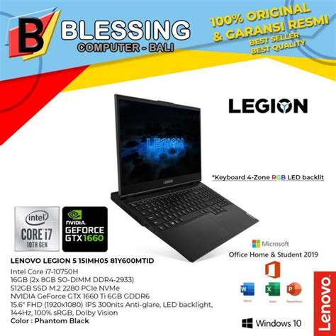 Jual Lenovo Legion 5 15imh05 81y600mtid Ci7 10750h 16gb 512gb Gtx1660ti W10 Di Seller Blessing