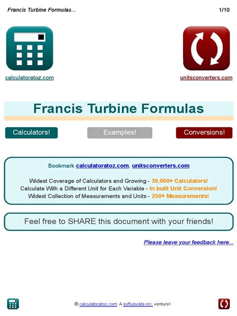 Francis Turbine Formulas En Pdf Turbine Gas Technologies
