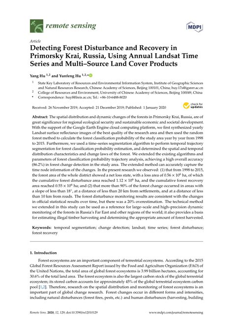 Pdf Detecting Forest Disturbance And Recovery In Primorsky Krai Russia Using Annual Landsat
