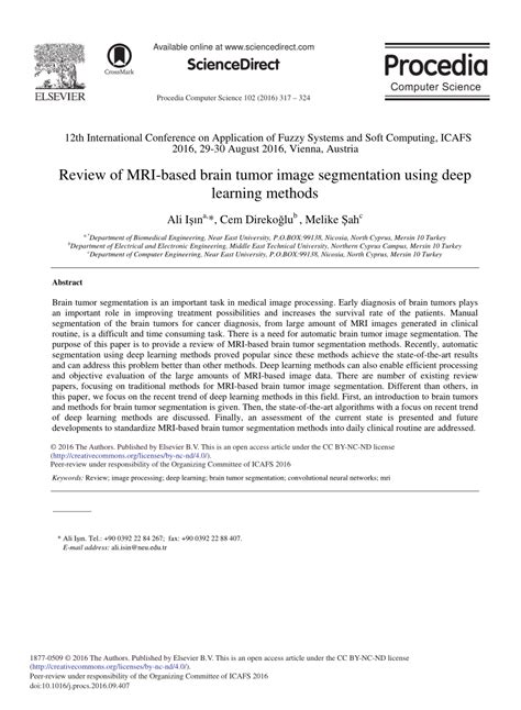 Pdf Review Of Mri Based Brain Tumor Image Segmentation Using Deep