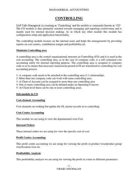 Sap Controlling Configuration Pdf Management Accounting Modularity