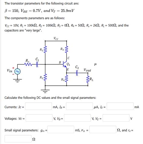 solved the transistor parameters for the following circuit
