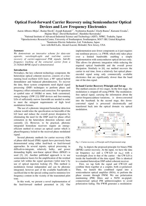Pdf Optical Feed Forward Carrier Recovery Using Semiconductor Optical Devices And Low