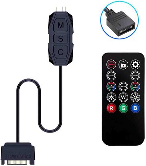 Argb Controller With 14 Key Remote 5v 3 Pin Rgb Cable And Sata Power Fan