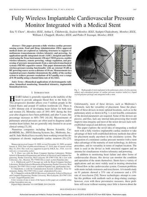 Pdf Fully Wireless Implantable Cardiovascular Pressure Monitor Integrated With A Medical Stent