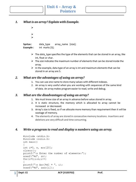 Cpf Array Pointers Lecture Notes Pdf