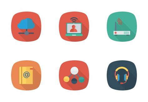 network and comminications flat square rounded shadow vol 2 icons by iconic hub social media