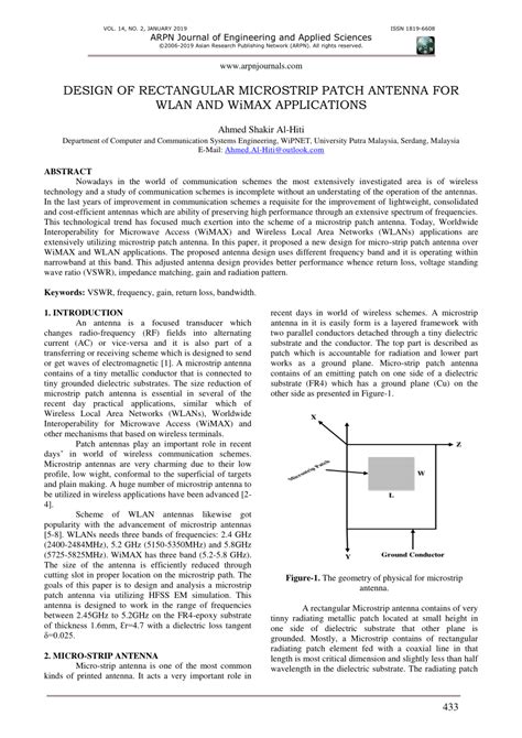 Pdf Design Of Rectangular Microstrip Patch Antenna For Wlan And Wimax Applications