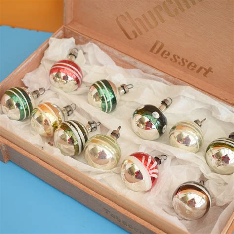 Vintage 1960s Glass Christmas Baubles Minis In Box Pineapple Retro