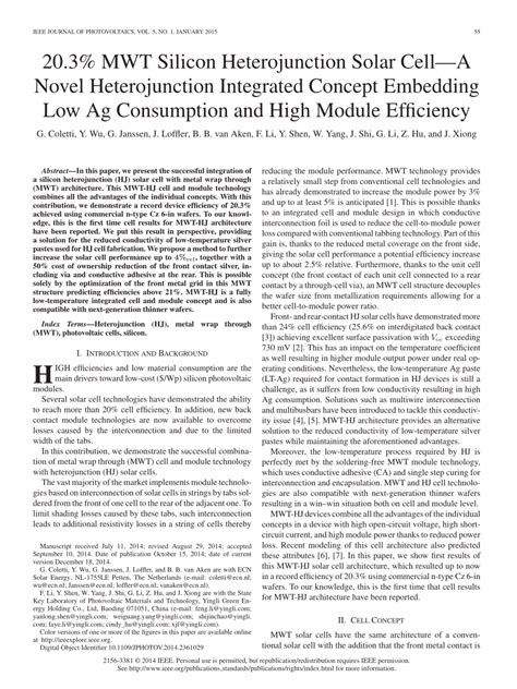 Pdf 20 3 Mwt Silicon Heterojunction Solar Cell — A Novel Heterojunction Integrated Concept