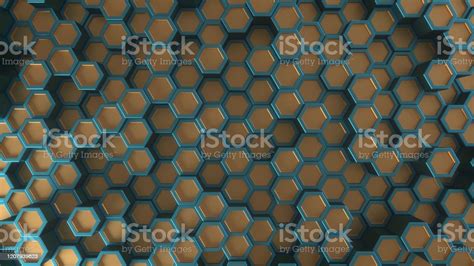 육각 기하학적 배경입니다 다른 높이의 금속 육각형의 많은 추상적 인 구조 상단보기와 창조적 인 벌집 표면 셀 요소의 패턴입니다 3d 렌더링 0명에 대한 스톡 사진 및 기타