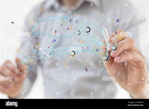 3d Rendering Floating Connecting Lines And Binary Digits On A Mans Hand Concept Of