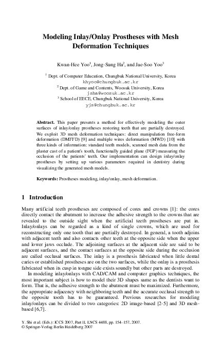 Pdf Modeling Inlayonlay Prostheses With Mesh Deformation Techniques